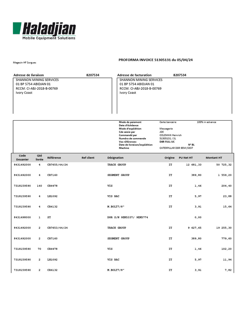 FACTURE PROFORMA 51305131 CIF ABIDJAN | PDF