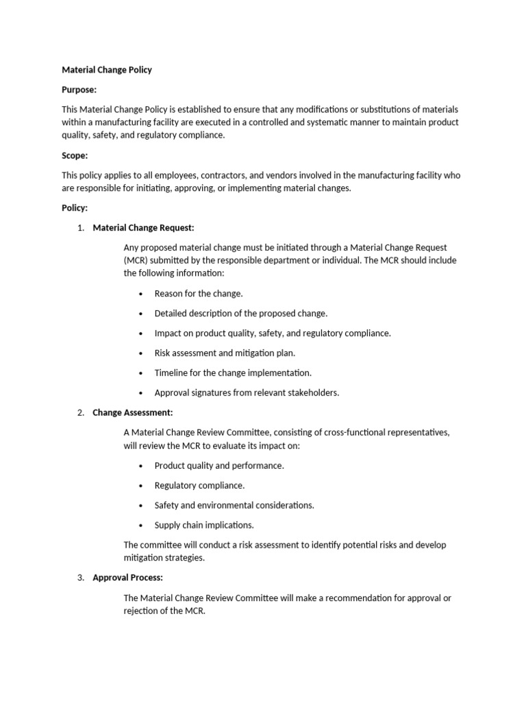 Material Change Procedure | PDF