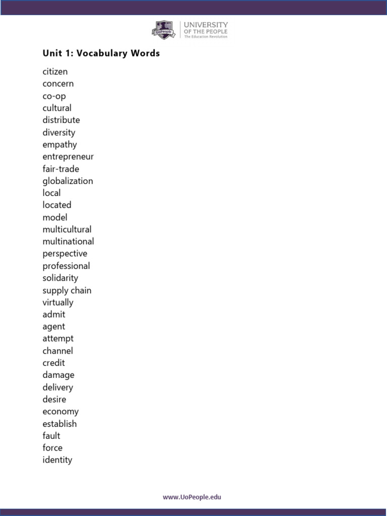 ENGL 0008 U1 Vocabulary Words | PDF