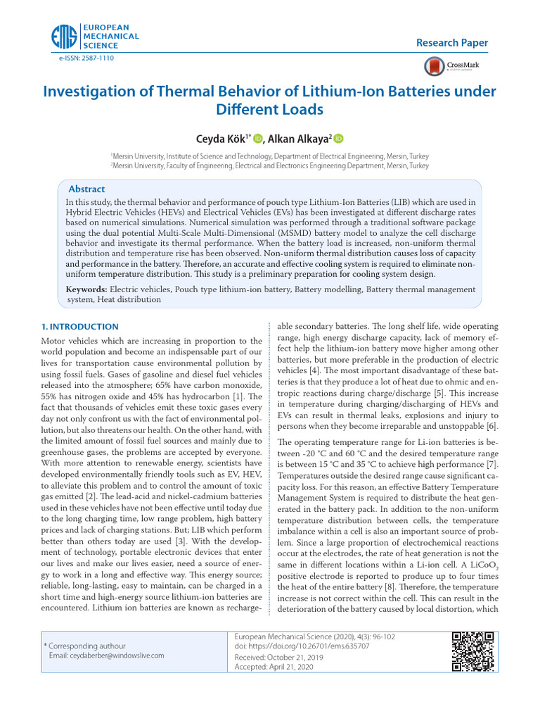 KOK Investigation of Thermal Behavior of Lithium-Ion Batteries Under | PDF