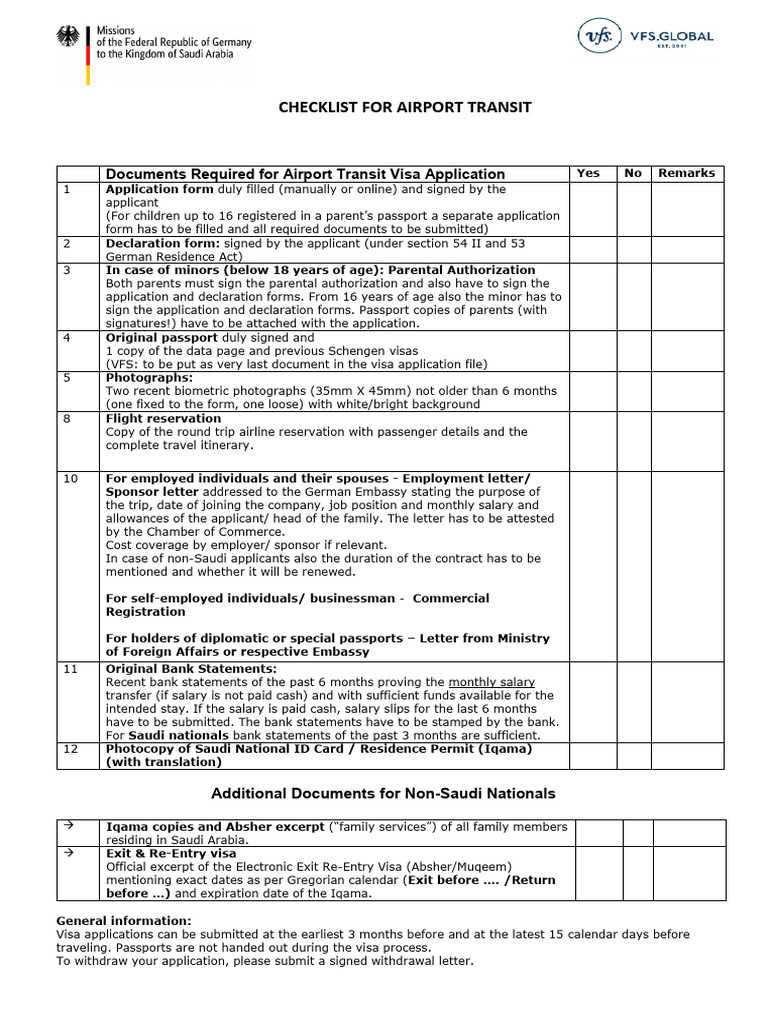 Checklist Transit Visa | PDF