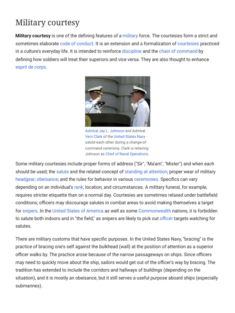 Military Courtesy - Wikipedia | PDF