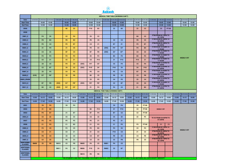 Medical - Time Table - 16.09.2024 To 22.09.2024 | PDF | Classes Of ...