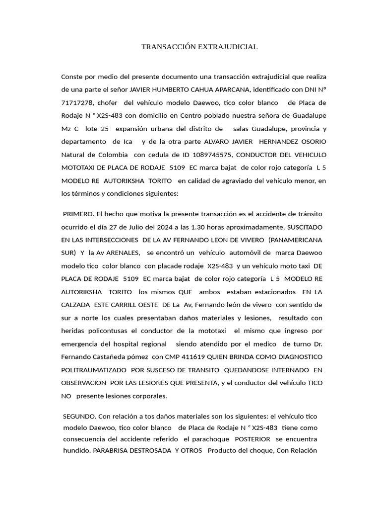 Transacción Extrajudicial | PDF
