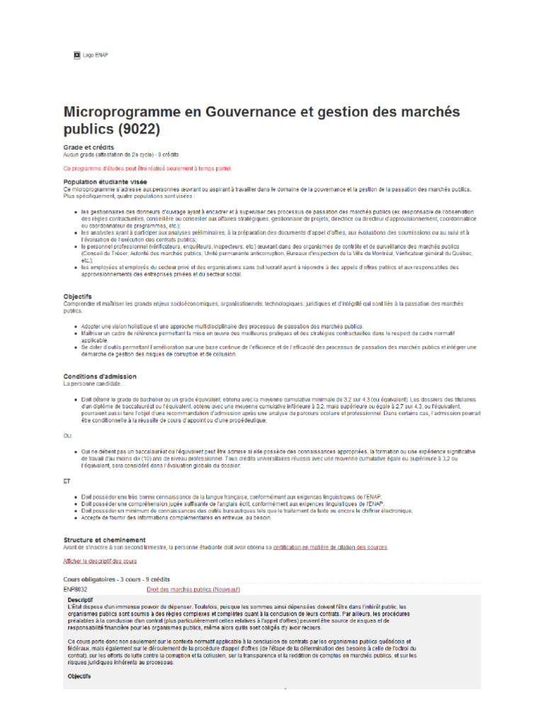 Microprogramme en Gouvernance Et Gestion Des Marchã©s Publics (9022) | PDF