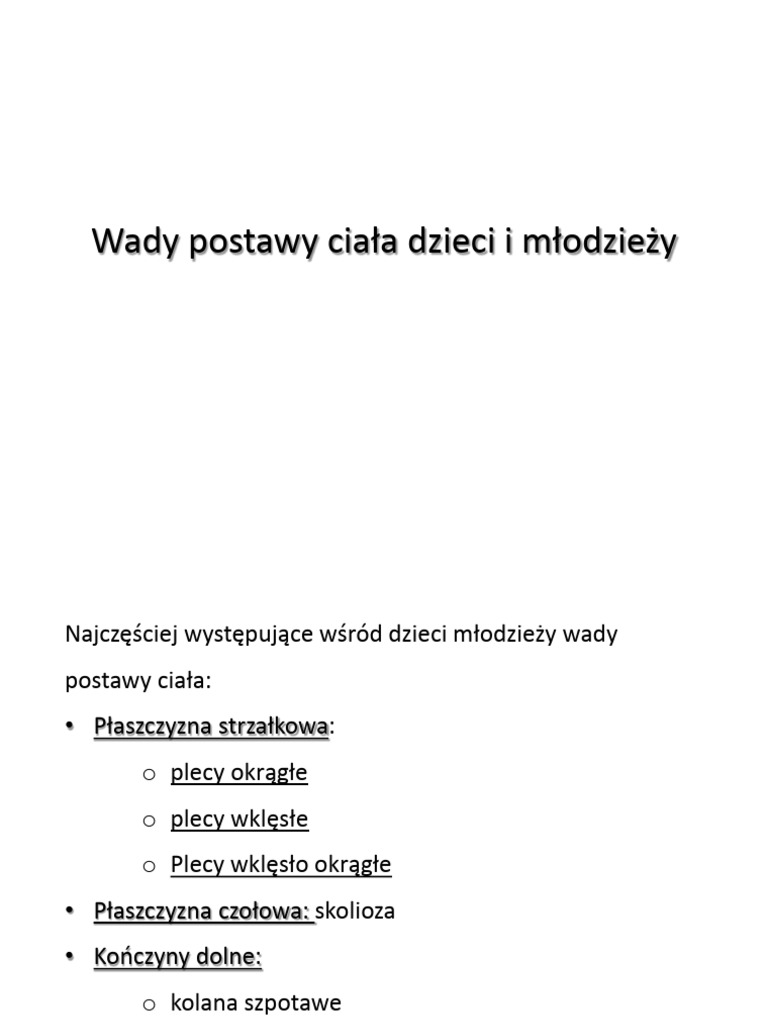 Wady Postawy Ciała Dzieci I Młodzieży | PDF