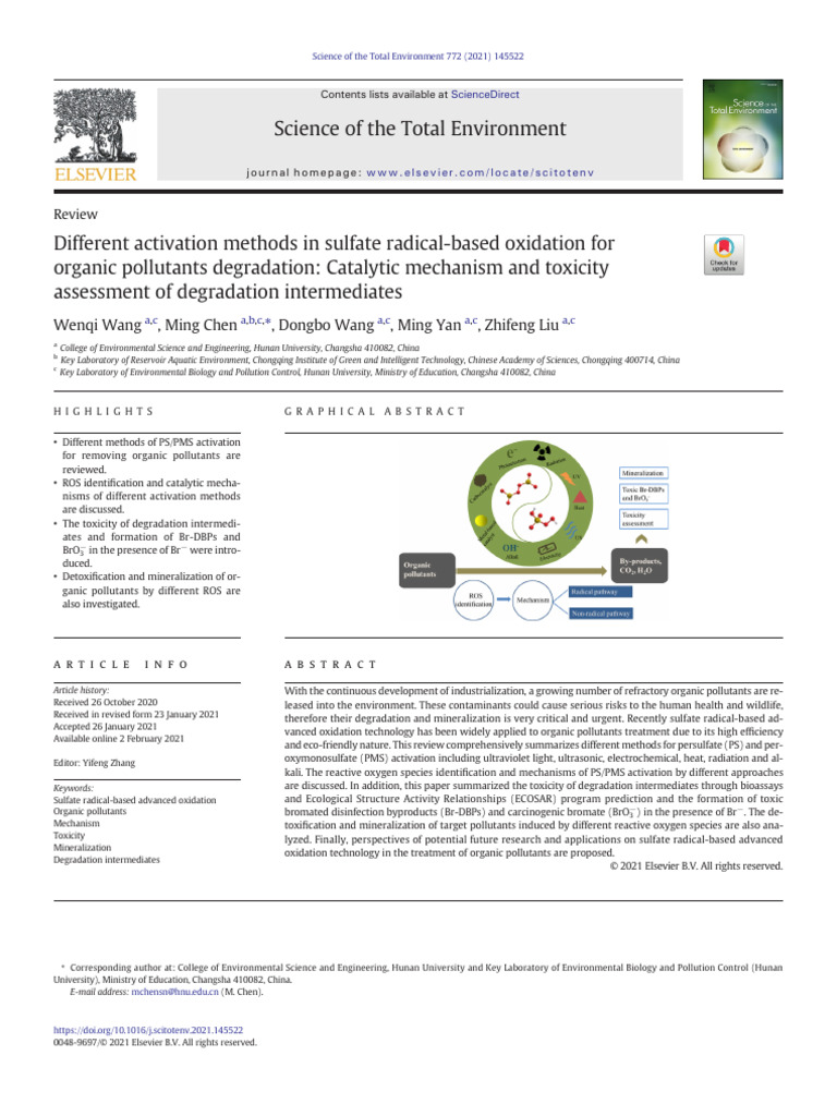 2021 - (Drawback) Different Activation Methods in Sulfate Radical | PDF