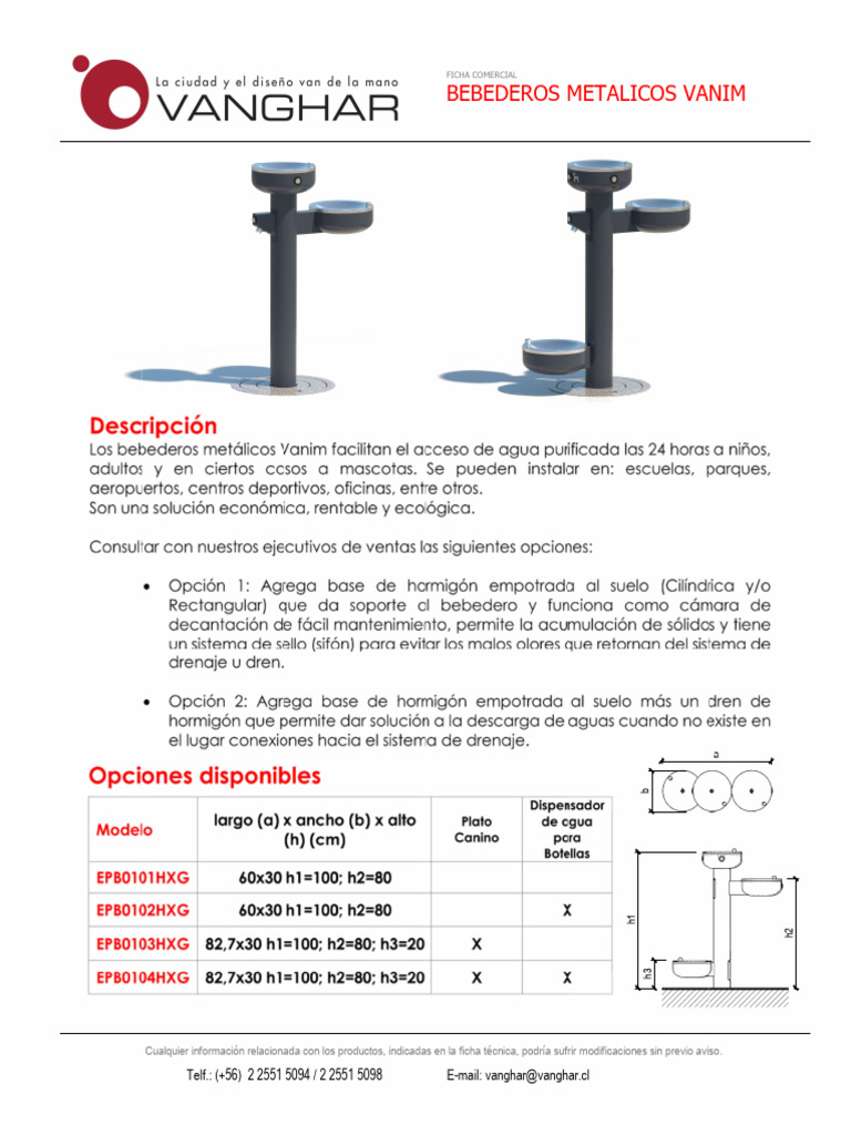EPB0101-EPB0102-EPB0103-EPB0104 Ficha Comercial Bebederos Vanim | PDF