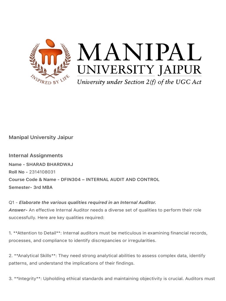 Internal Audit and Control | PDF | Internal Control | Internal Audit