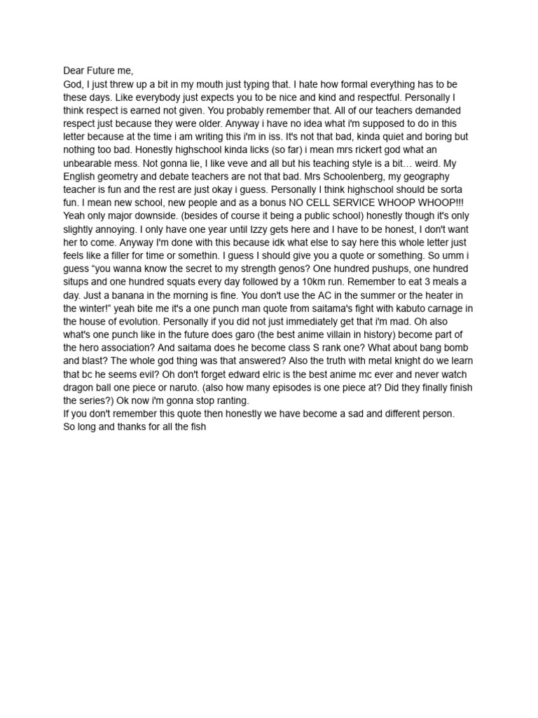 Hudson Cunningham - Dear Future Self- Letter (1) | PDF