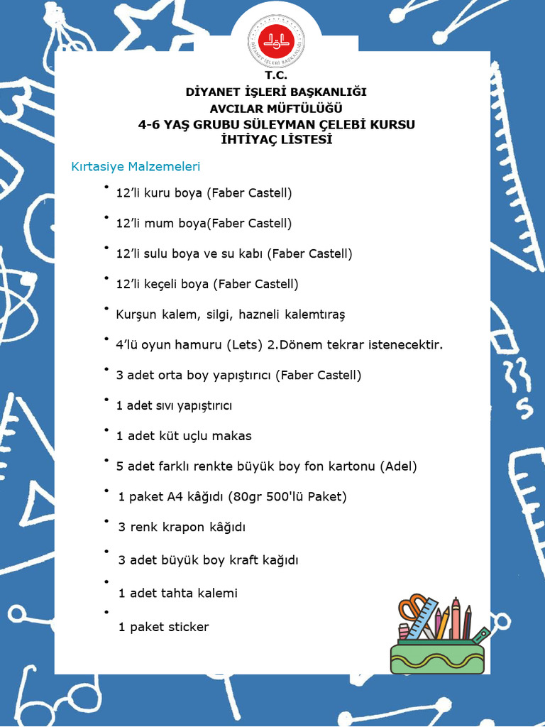 4-6yas Grubu Ihtiyaç Listesi PDF | PDF