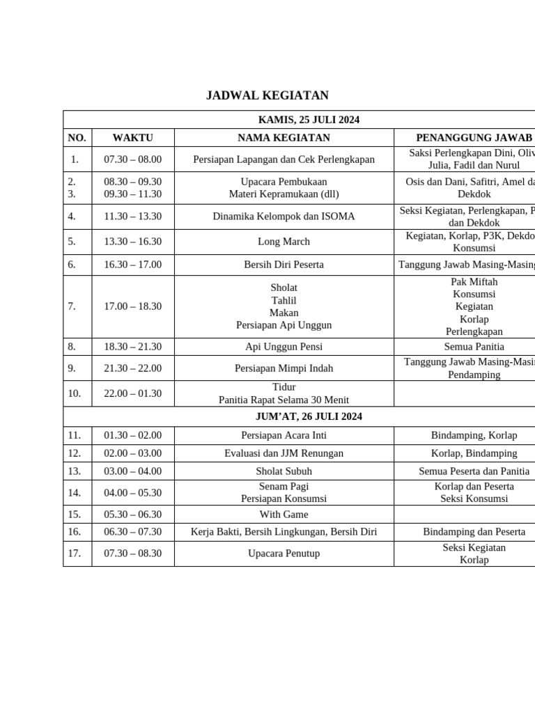 JADWAL KEGIATAN Fix | PDF