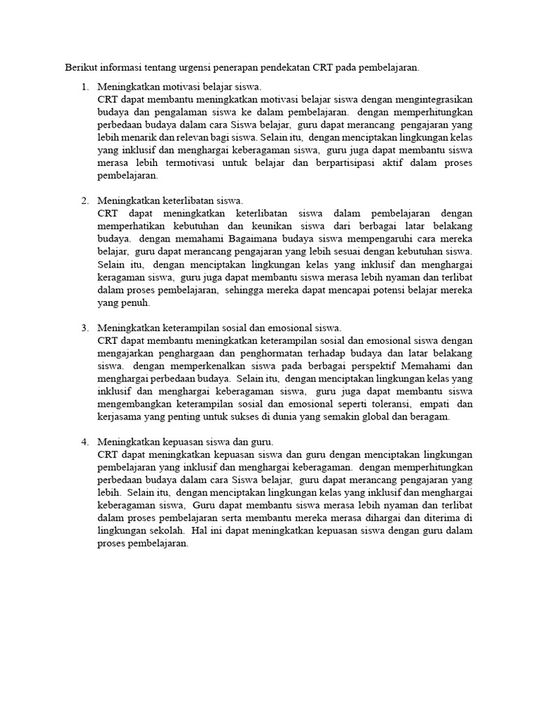 Contoh Aksi Nyata Penerapan CRT Dalam Pembelajaran | PDF