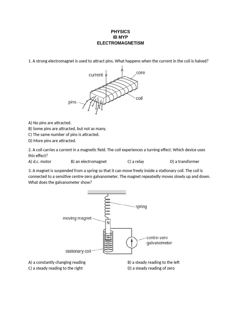 Electromagnetism Worksheet | PDF