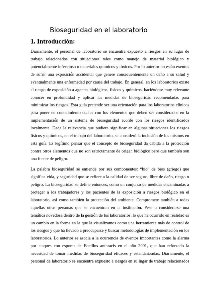Bioseguridad en El Laboratorio Hoy | PDF