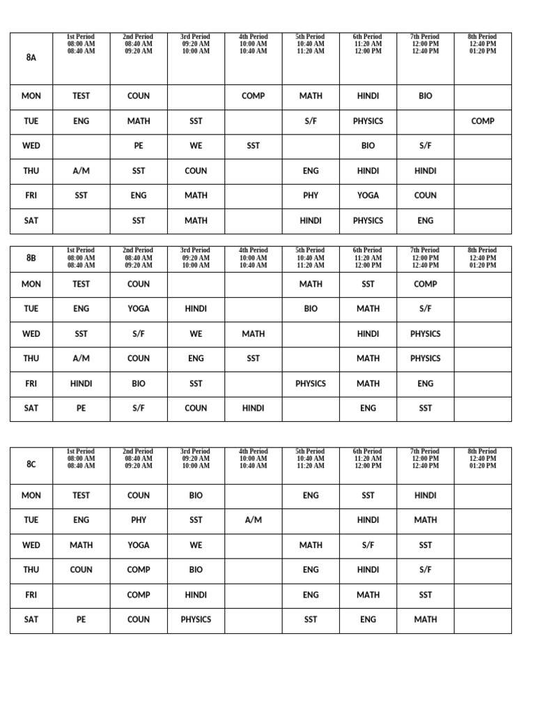 8 TimeTable 17 01 2022 | PDF
