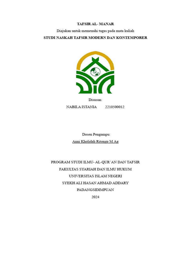 Tafsir Al - Manar (Nabila Istania) IAT 1 | PDF