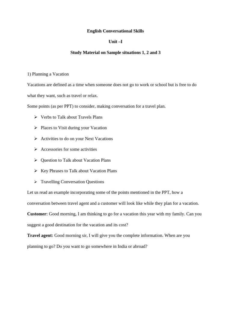 English Conversational Skills- Unit 1 | PDF