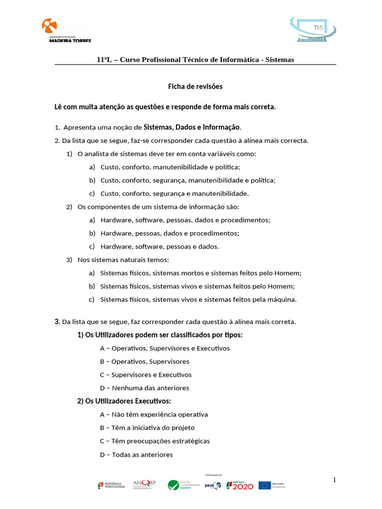 Ficha Trabalho Nº1 | PDF