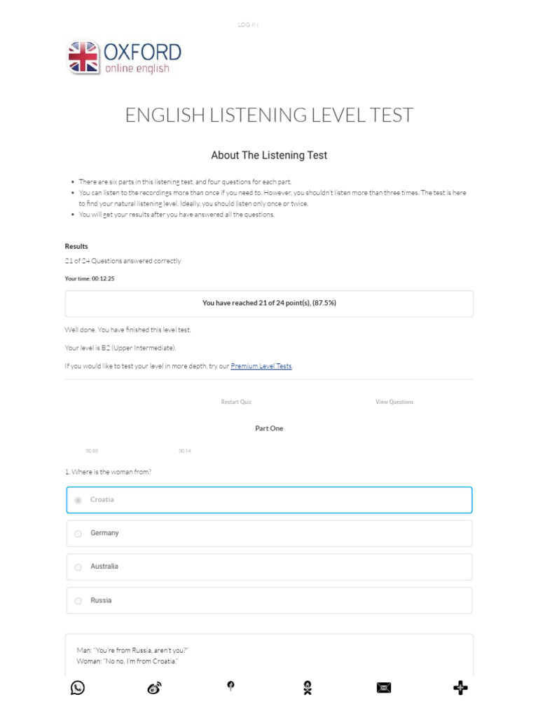 English Listening Level Test - Oxford Online English | PDF