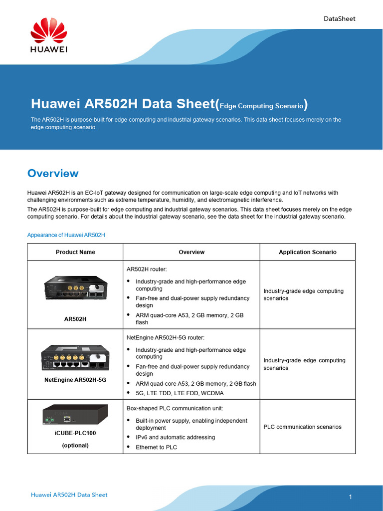 Huawei AR502H Data Sheet (EC-IoT Scenario) | PDF