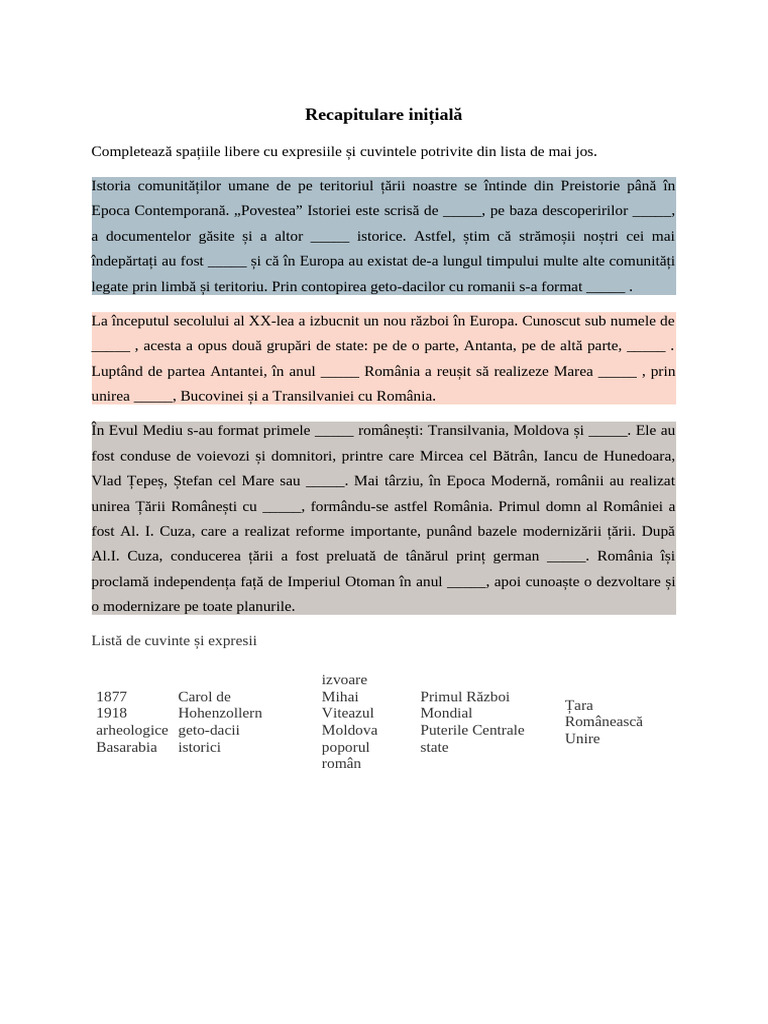 Recapitulare Inițială Clasa A-5-A | PDF