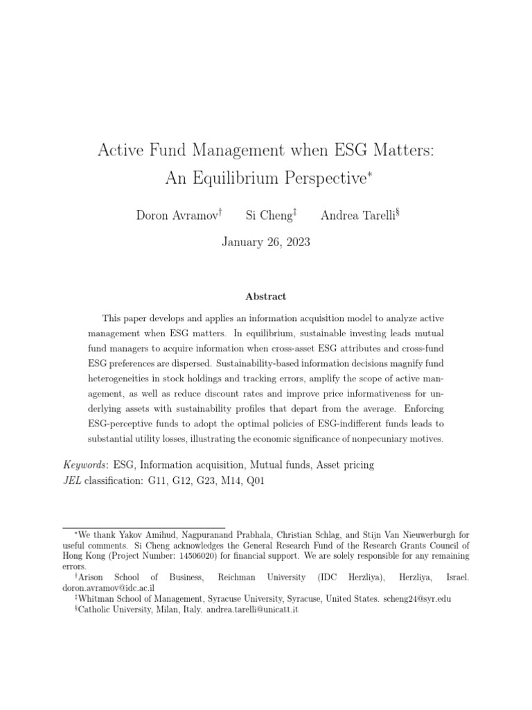 Active Fund Management When ESG Matters: An Equilibrium Perspective | PDF