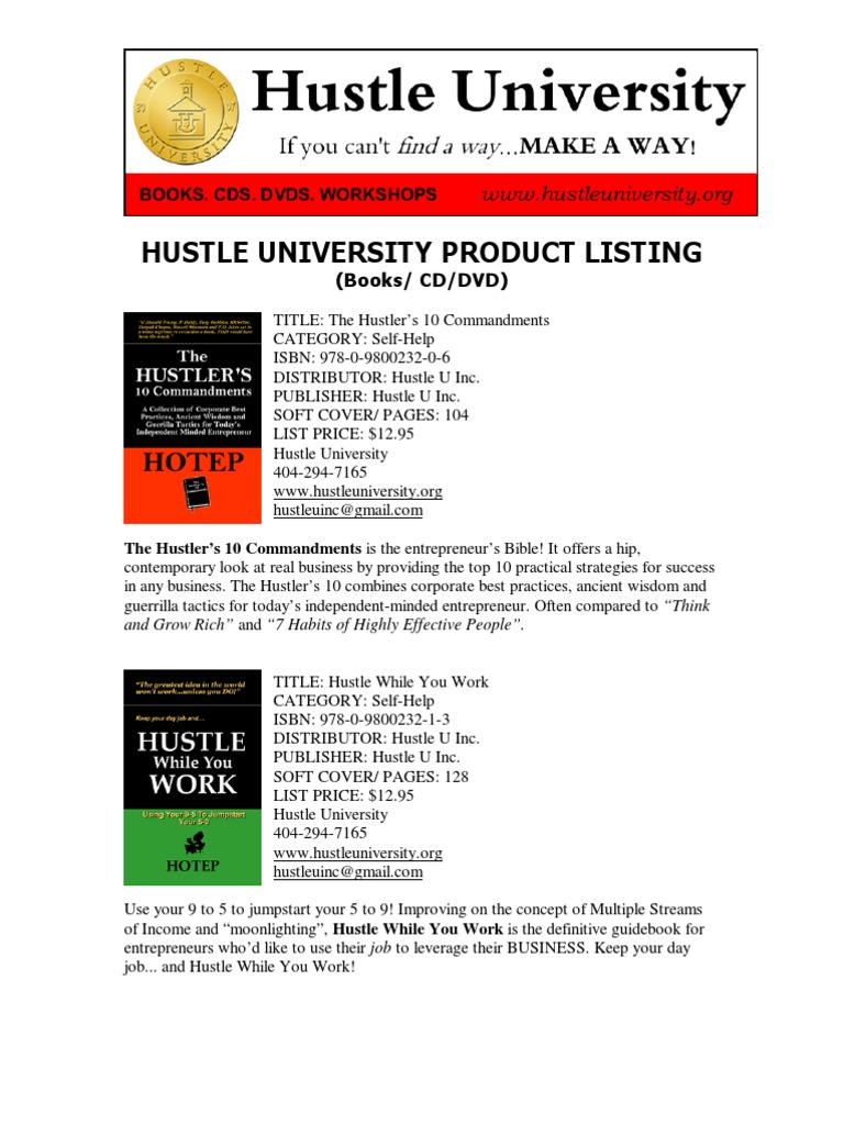 Hustle University Catalog | PDF | Entrepreneurship | Textbook