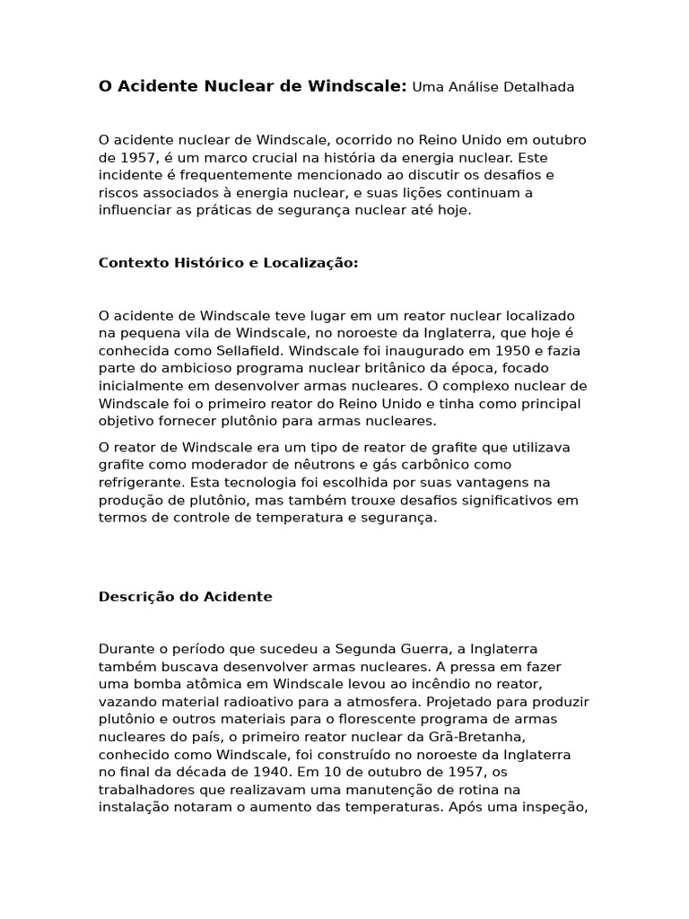 Análise do Acidente Nuclear de Windscale | PDF | Potência nuclear ...