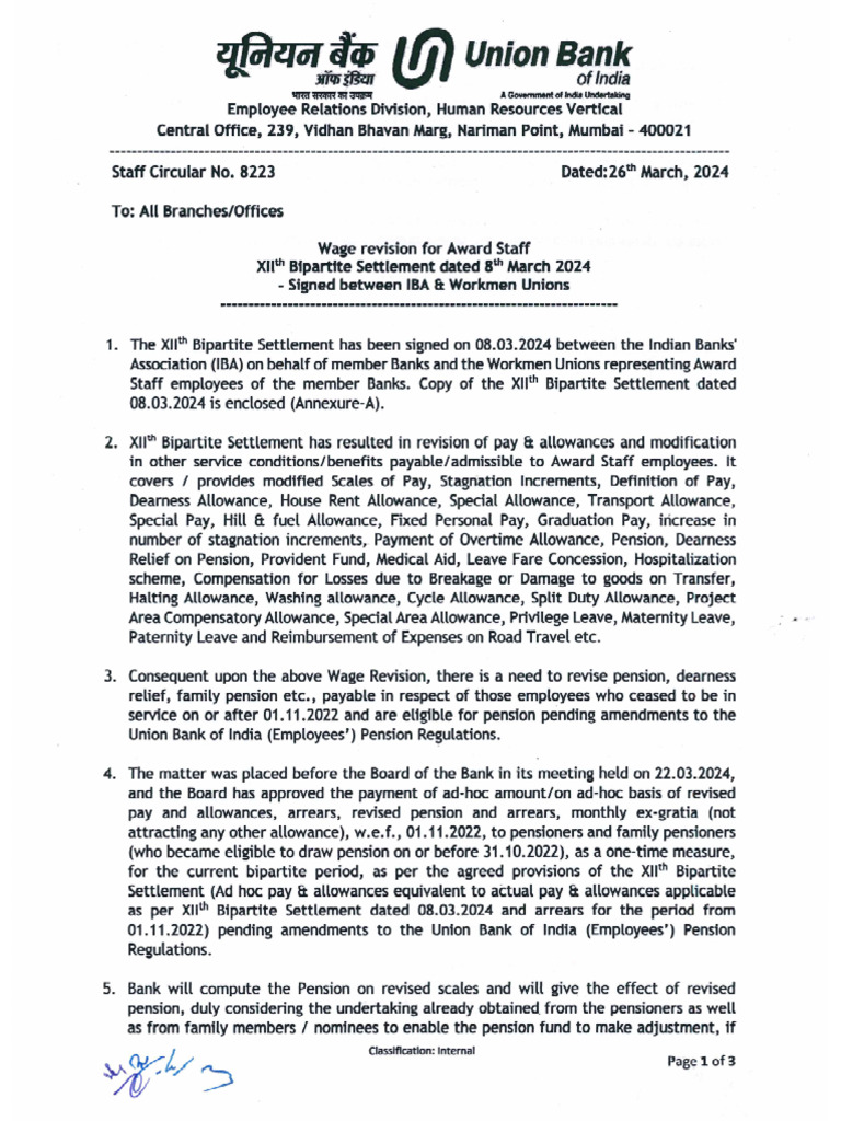 08223-Wage Revision For Award Staff | PDF