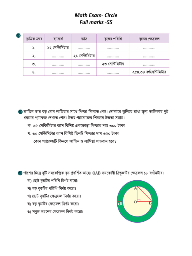 Math Exam-Circle Full Marks - 55 | PDF