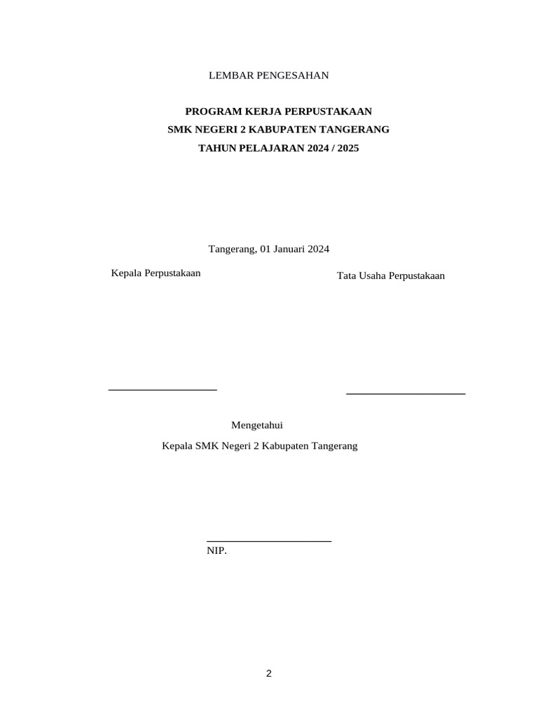 Program Kerja Perpustakaan 2021-2022 | PDF