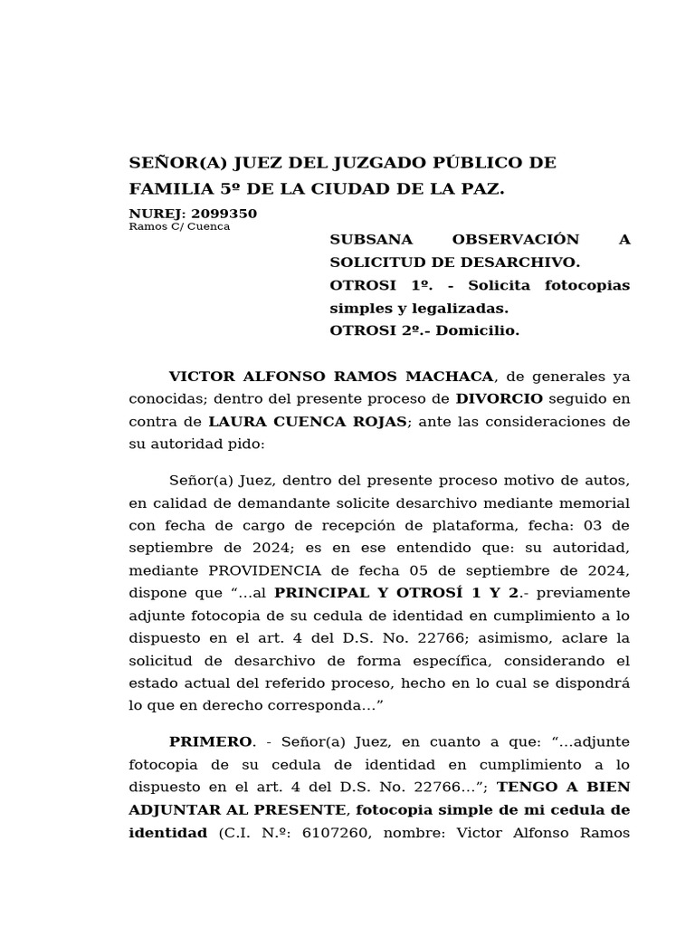 Plantilla Familia Subsana Solicitud de Desarchivo Victor Alfonso | PDF