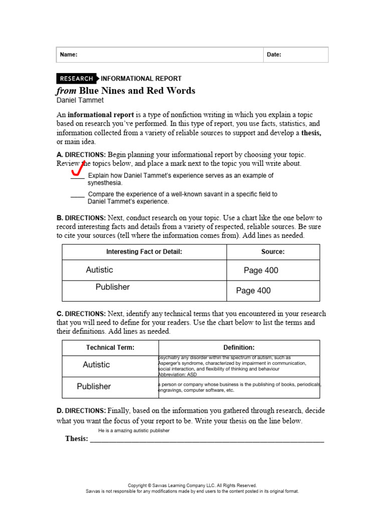 Blue Nines and Red Words - Informational Report | PDF