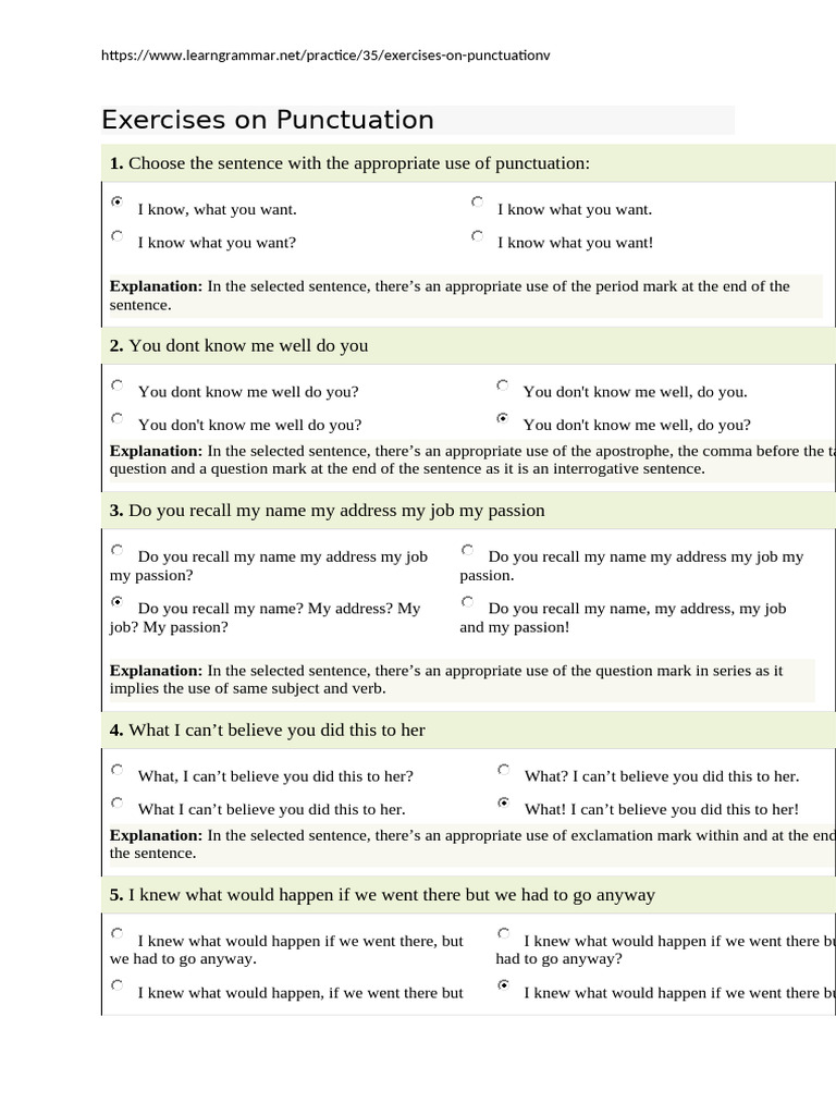 Exercises On Punctuation | PDF