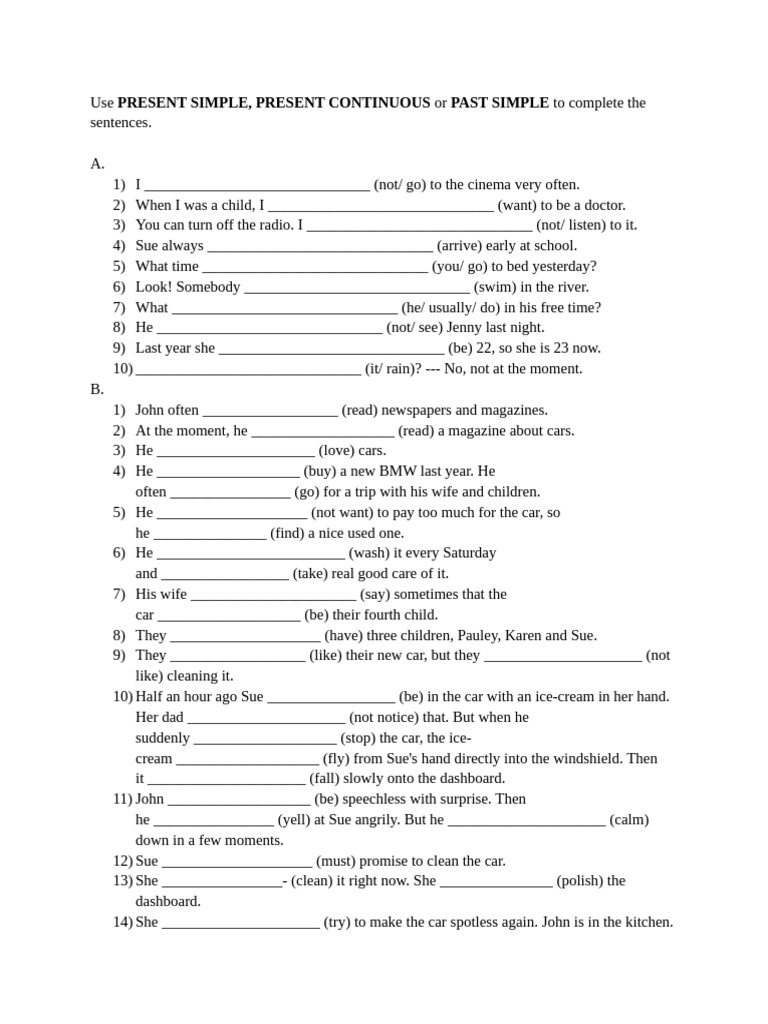 Present Simple, Continuous, Past Simple | PDF