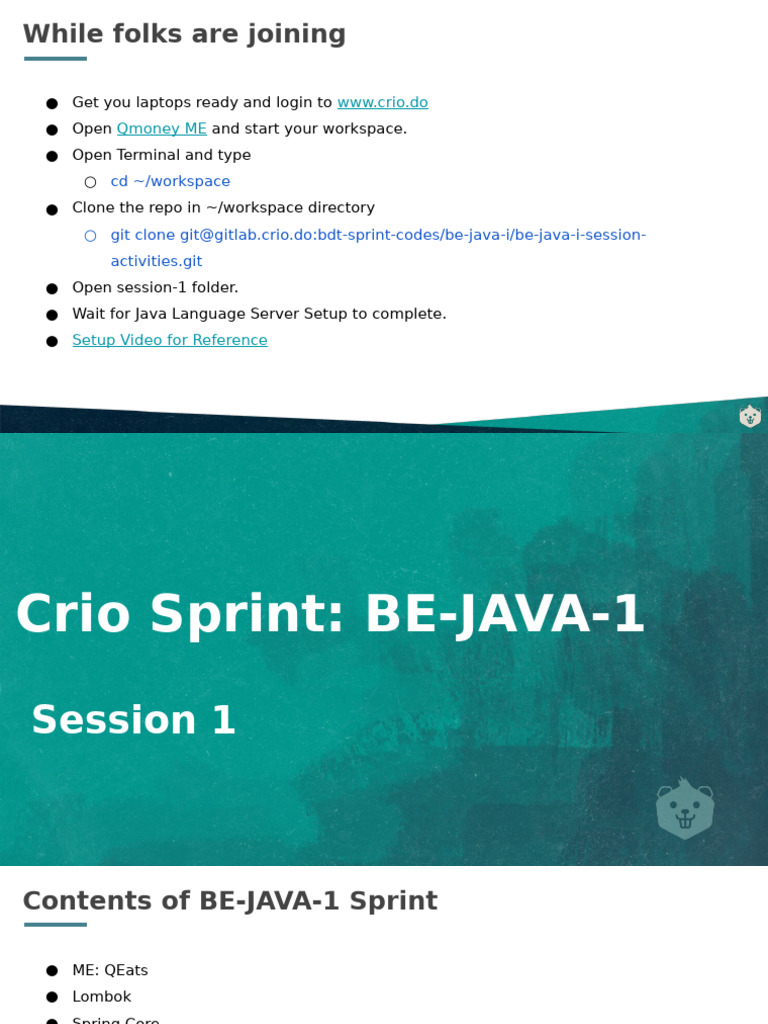 Crio Sprint - BE JAVA I - Session 1 | PDF
