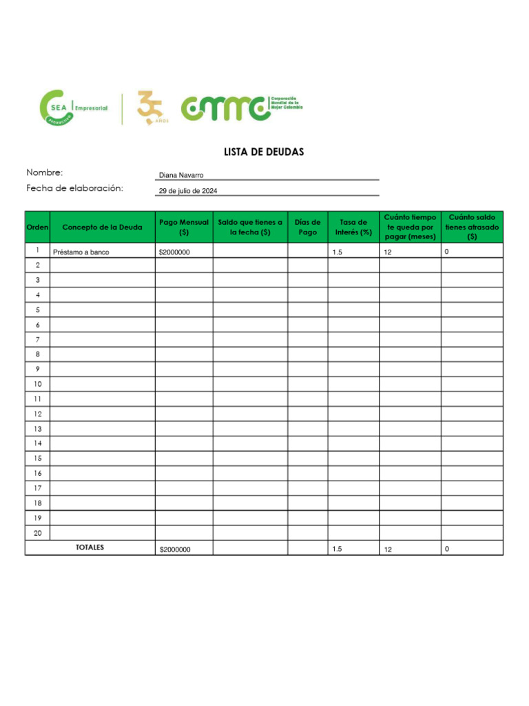 Plantilla Deudas | PDF