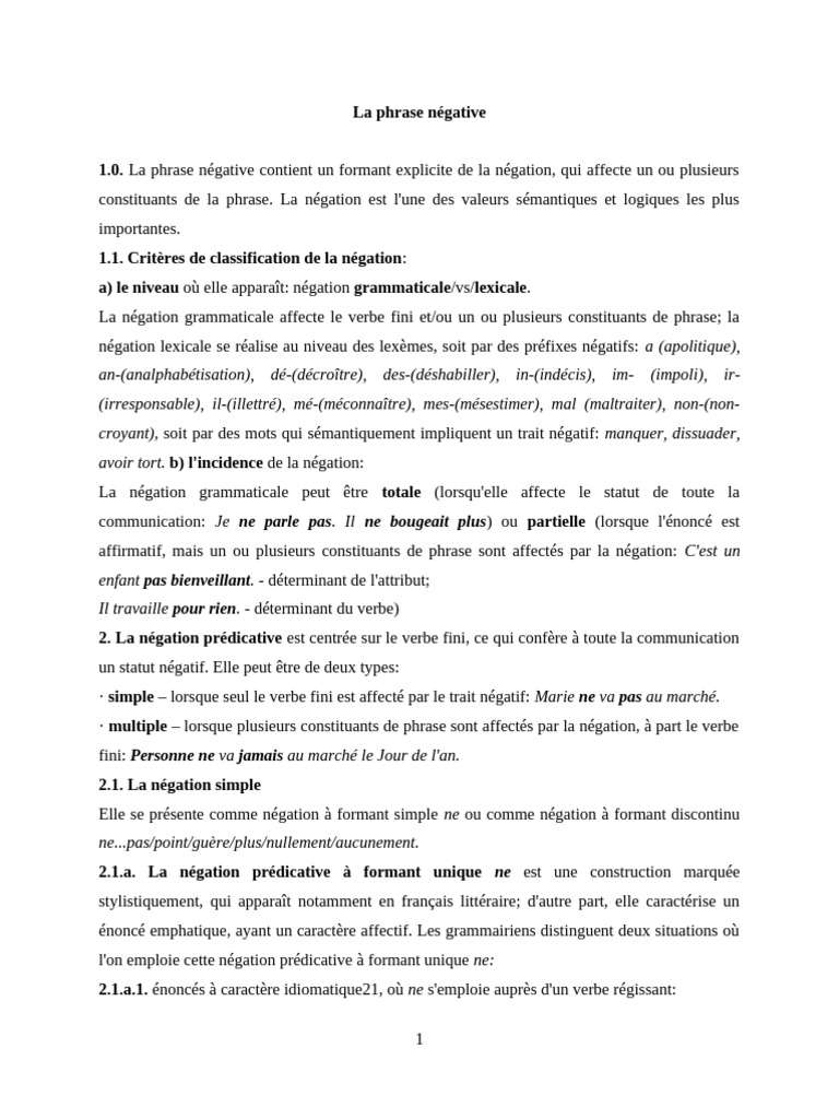 La Phrase Negative | PDF