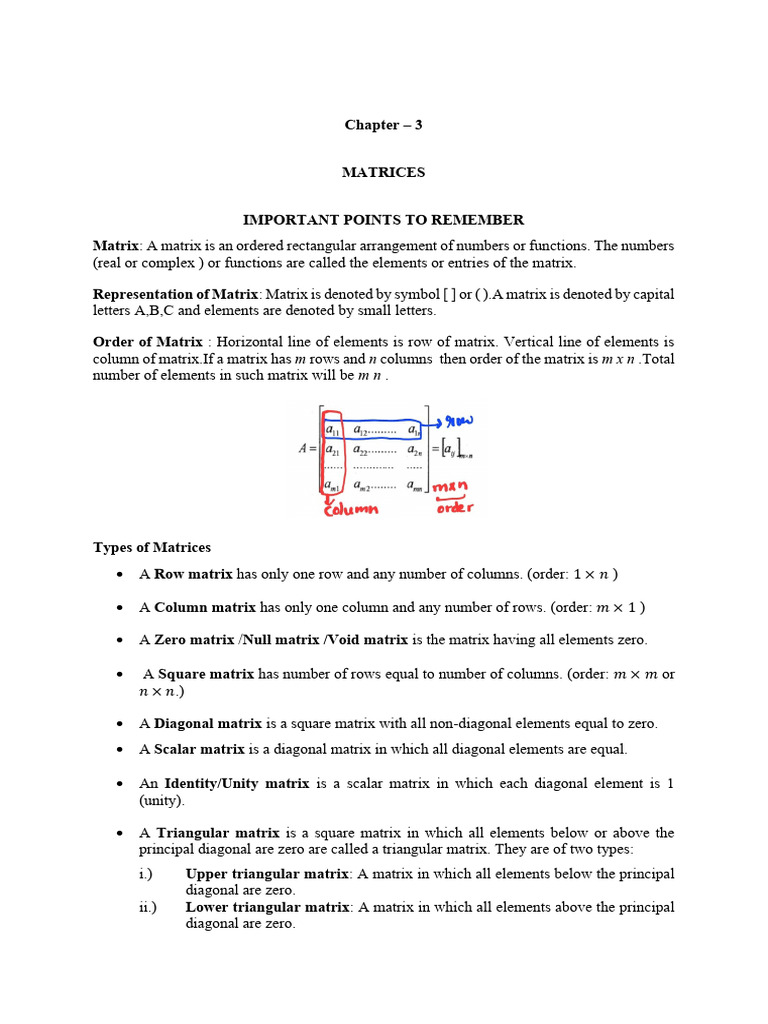CH - 3 Matrices | PDF