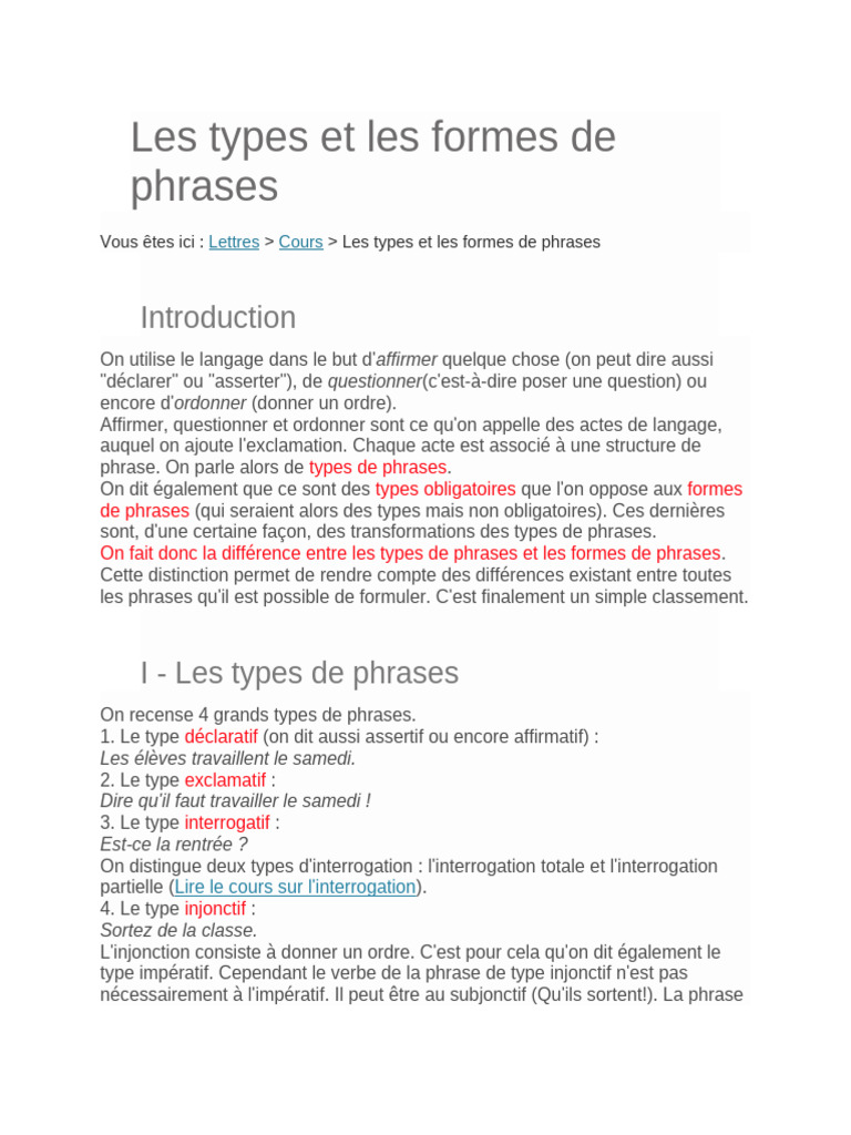 Les Types Et Les Formes de Phrases | PDF