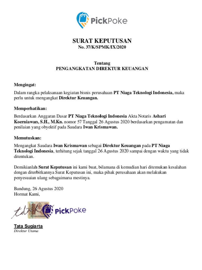 Surat Pengangkatan PT - Nti | PDF