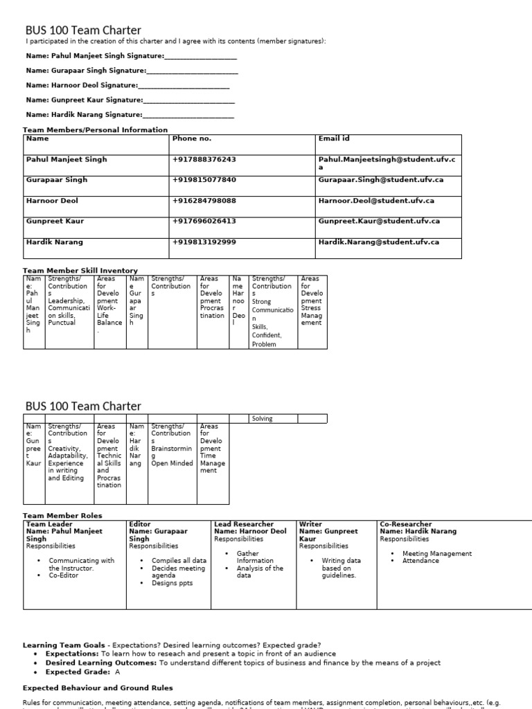 Team Charter Template | PDF