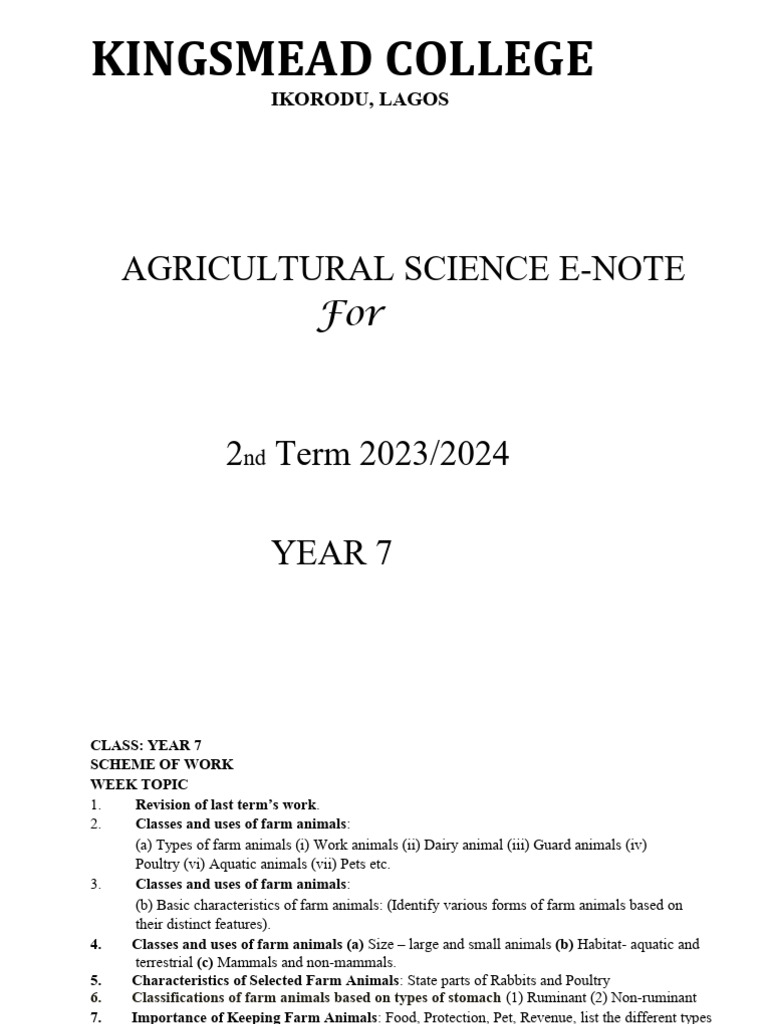 2 ND Term Agric YR7 | PDF