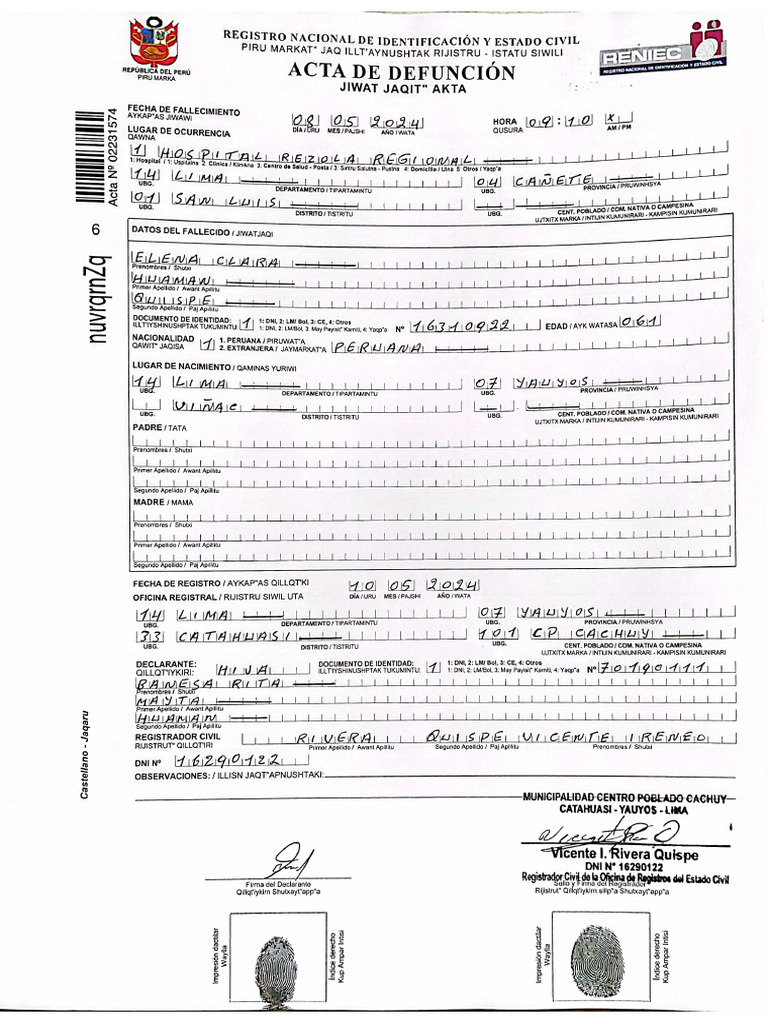 Acta de Defuncion | PDF