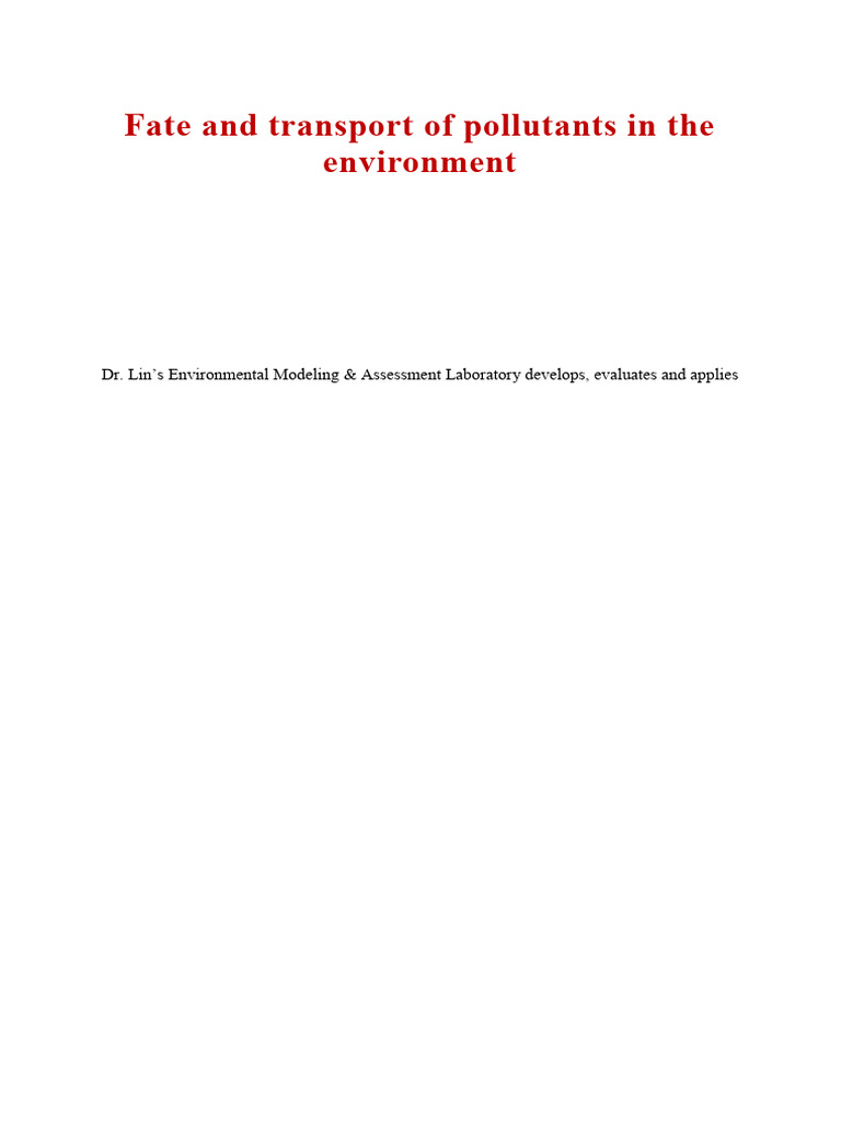 Fate and Transport of Pollutants in The Environment | PDF