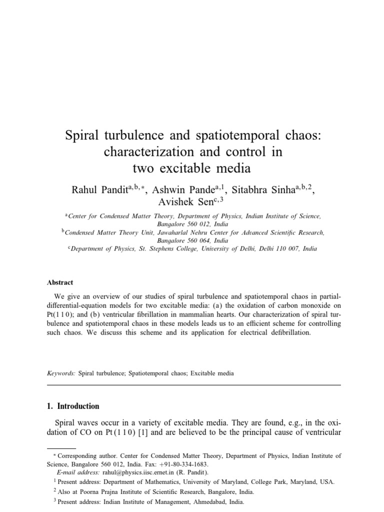 Rahul Pandit Et Al - Spiral Turbulence and Spatiotemporal Chaos: Characterization and Control in ...