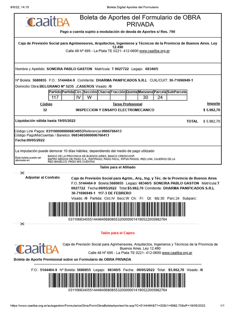 Boleta Digital Aportes Del Formulario | PDF | Bancario | Finanzas y dinero