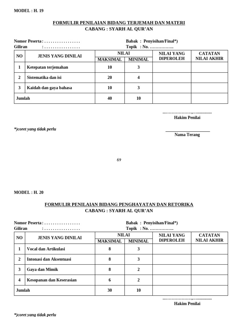 Format Penilaian Syarhil | PDF