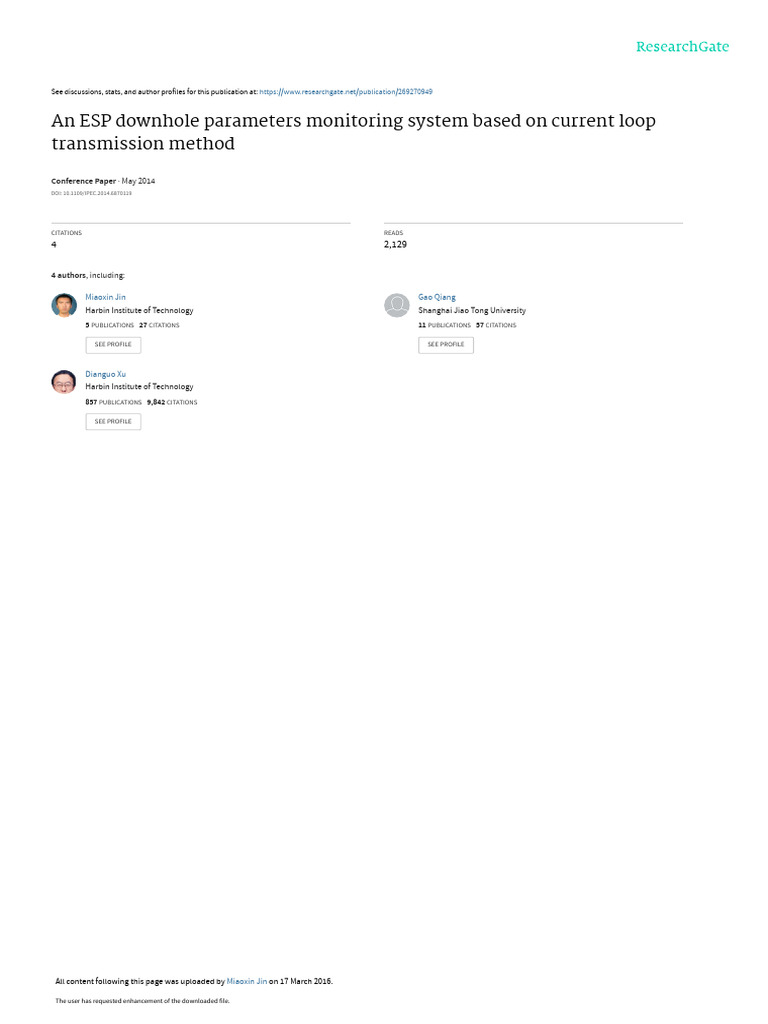An ESP Downhole Parameters Monitoring System Based On Current Loop Transmission Method | PDF ...